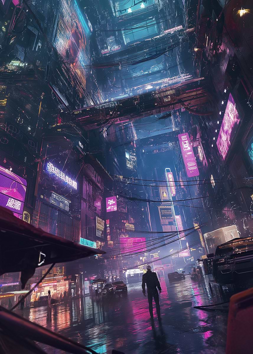 'Cyberpunk City Night' Poster, picture, metal print, paint by David ...