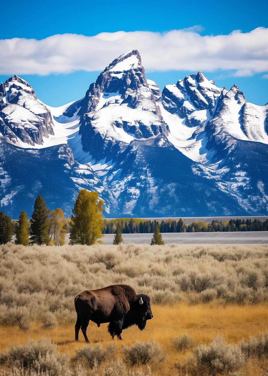 'Lonely Bison' Poster, picture, metal print, paint by ELYussArt | Displate