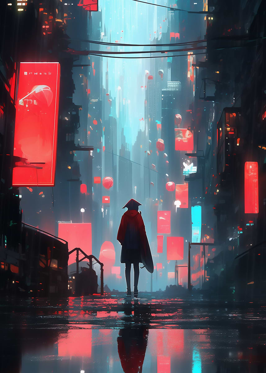 'Cyberpunk City Night Style' Poster, picture, metal print, paint by ...