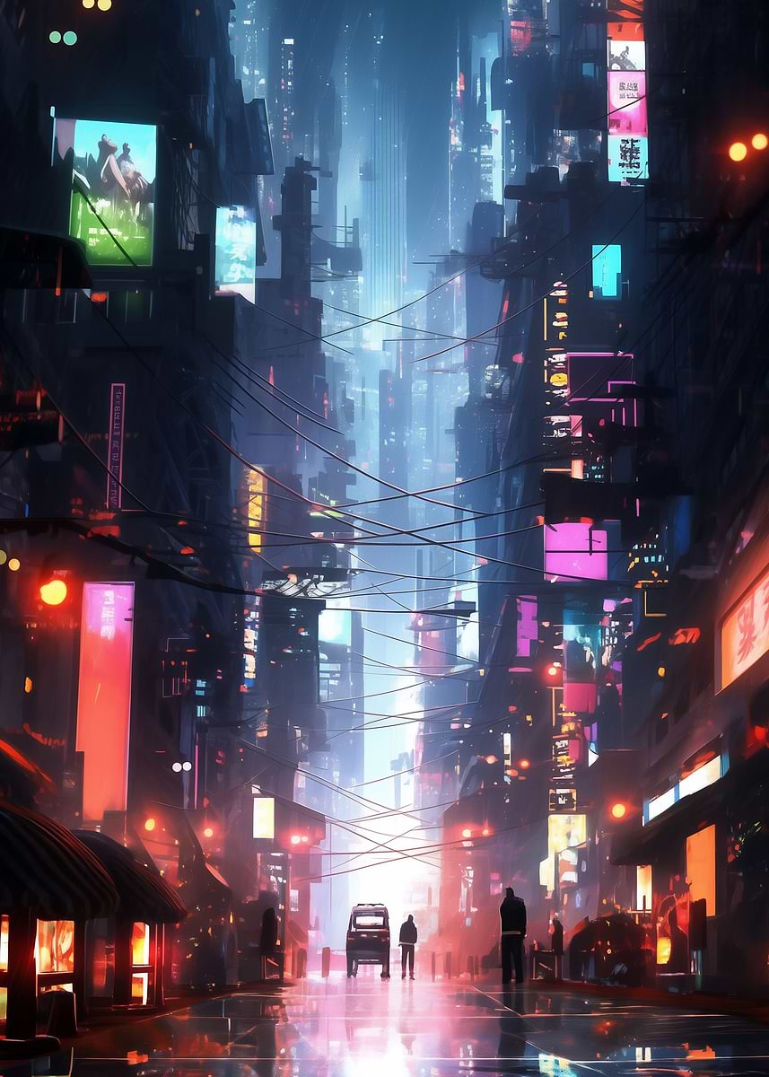 'Cyberpunk City Night Style' Poster, picture, metal print, paint by ...