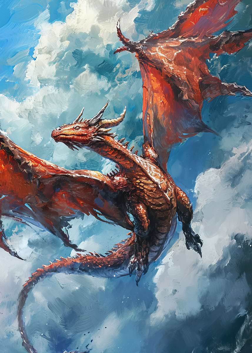 'Skyborne Dragon' Poster, picture, metal print, paint by Tollaru | Displate