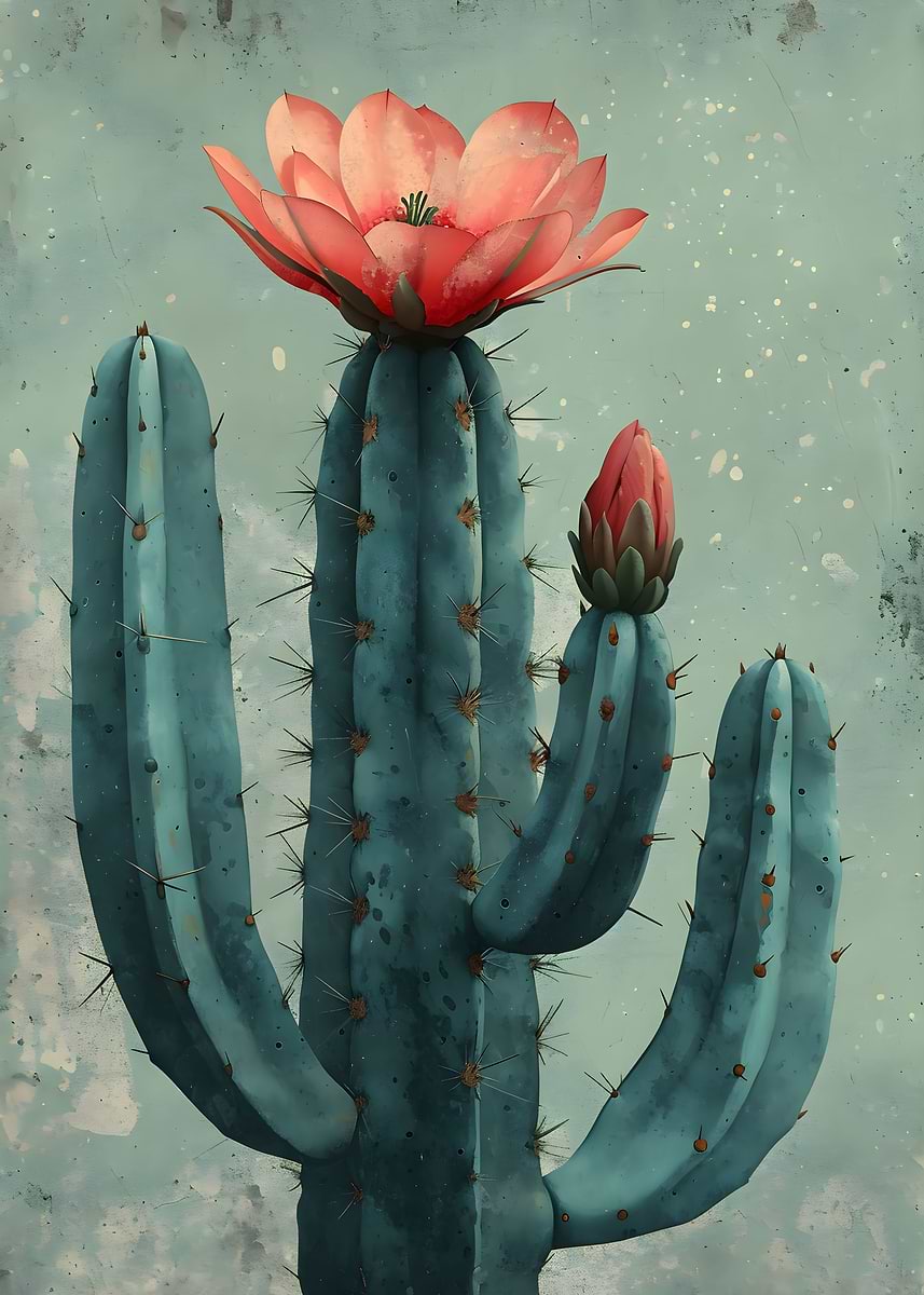 'Vintage Cactus Flower' Poster, picture, metal print, paint by Zanoozi ...
