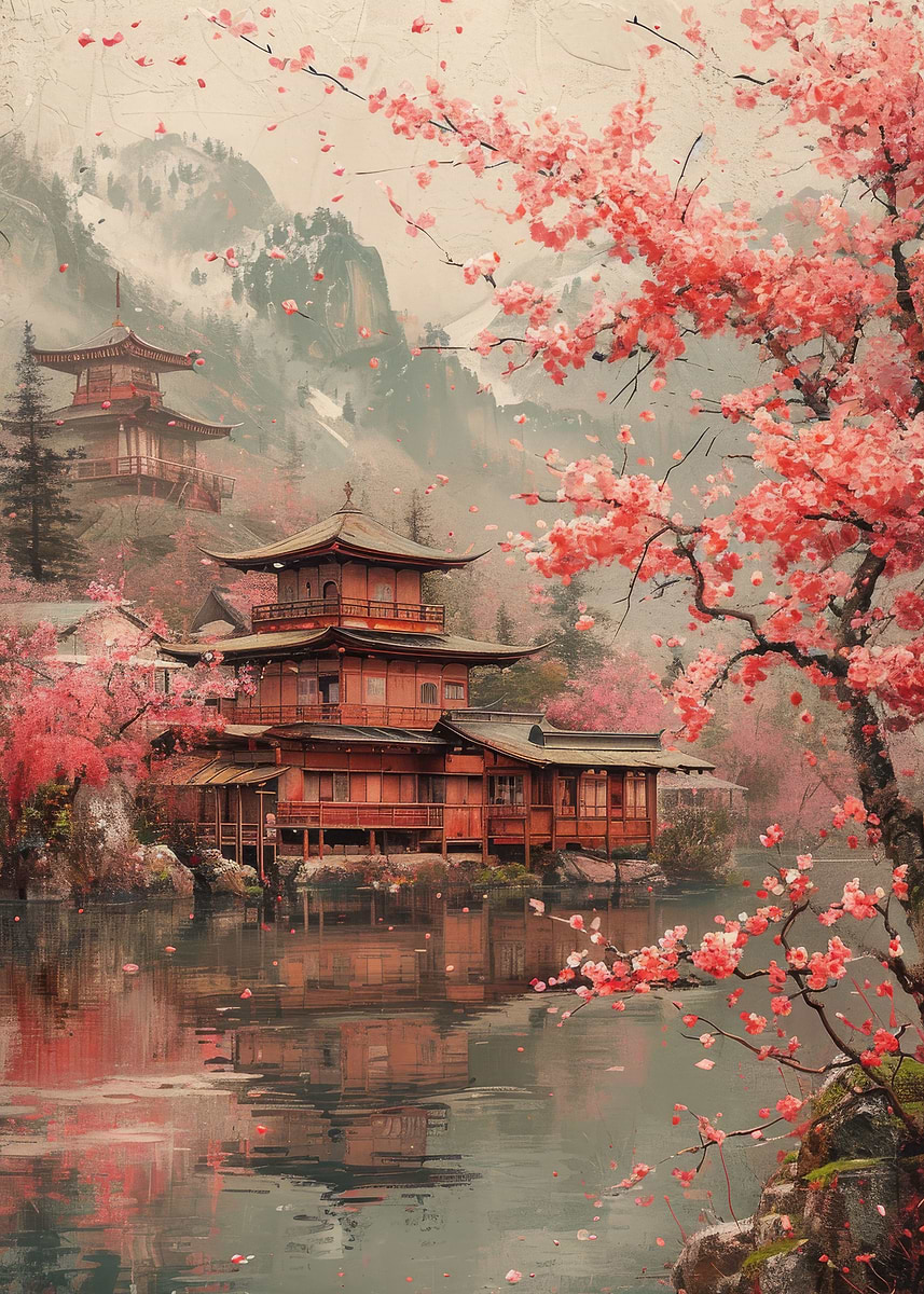 'Nature Japanese house' Poster, picture, metal print, paint by Japanese ...