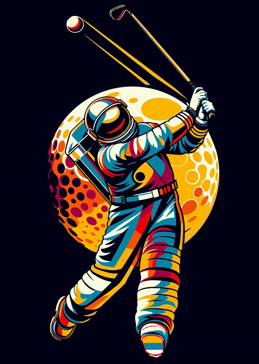 'Astronaut plays Golf wpap' Poster, picture, metal print, paint by du ...