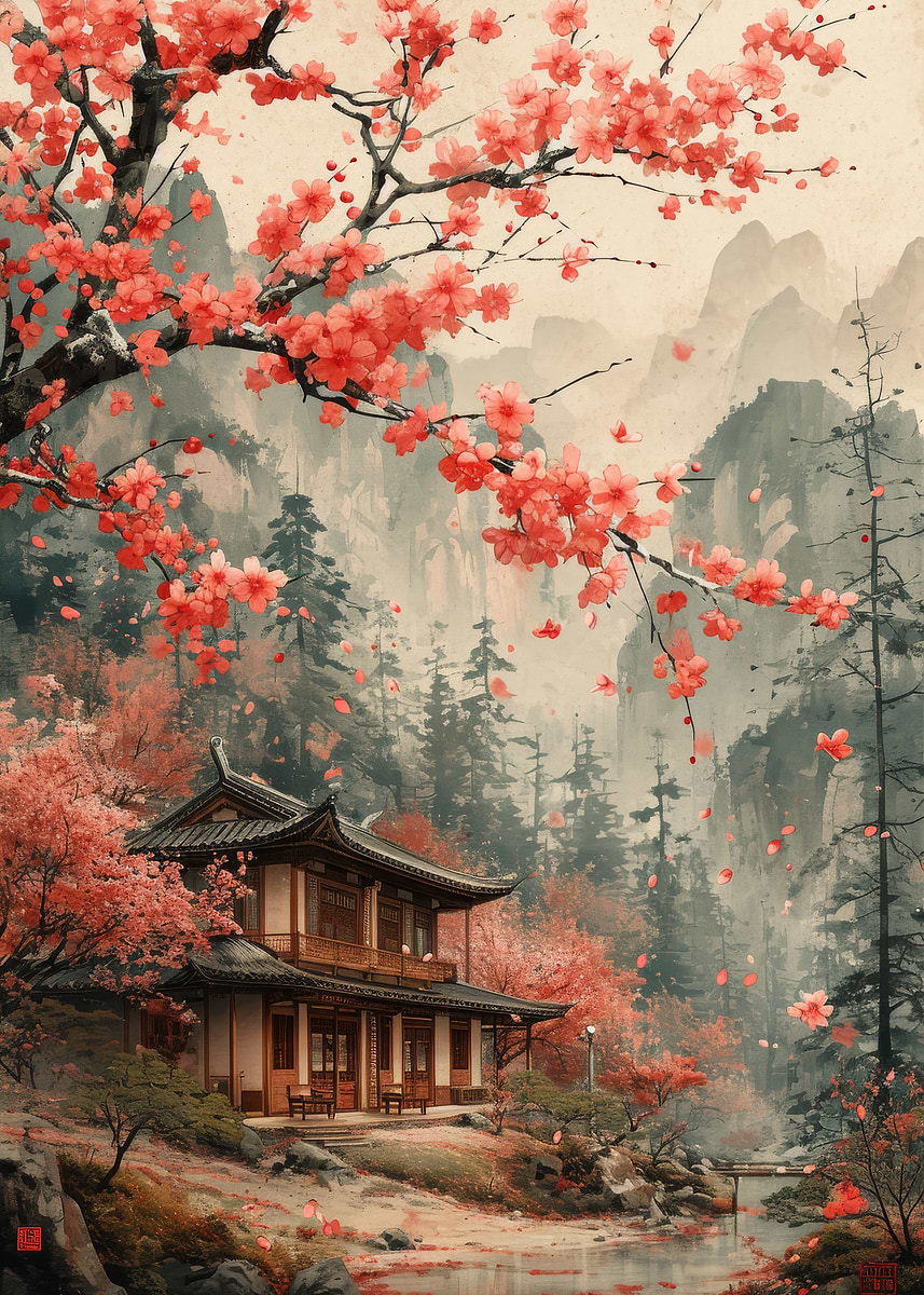 'Nature Japanese house' Poster, picture, metal print, paint by Japanese ...