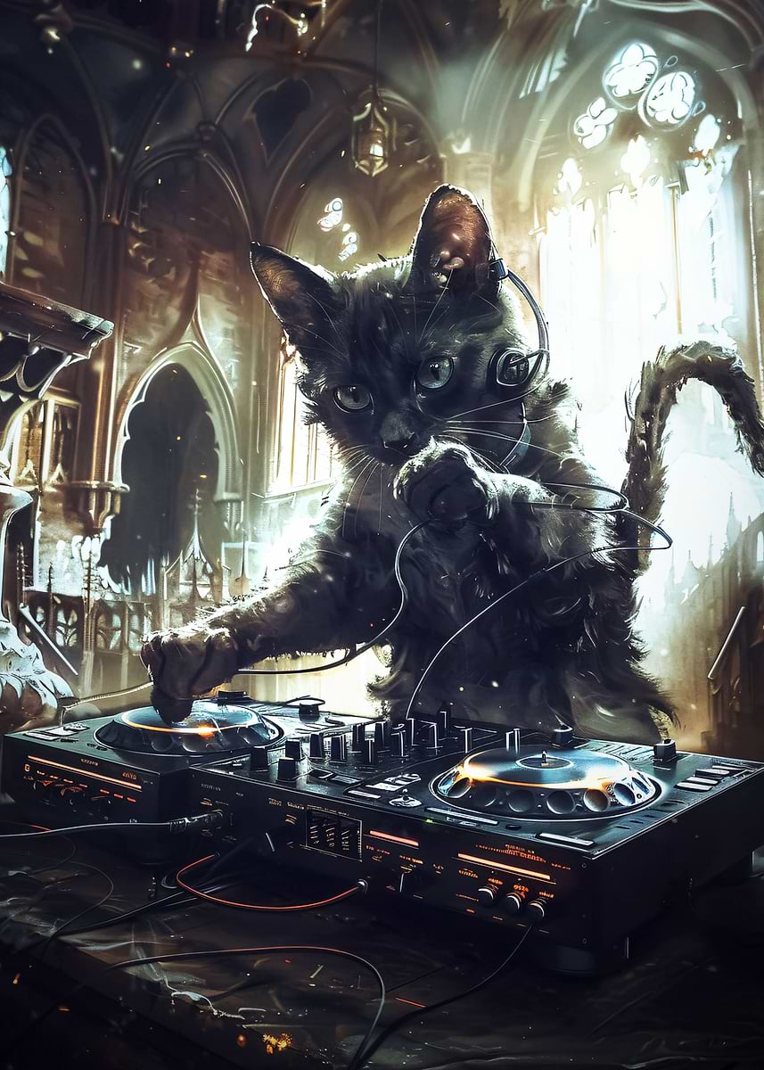 'DJ Meow' Poster, picture, metal print, paint by Undermountain | Displate