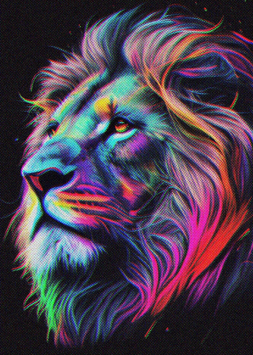 'Colorful Retro Lion' Poster, picture, metal print, paint by Ammar Zain ...