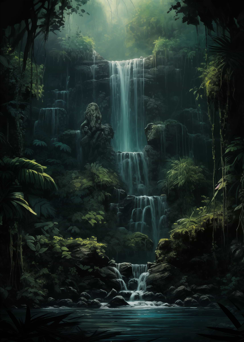 'Waterfall in Forest Nature' Poster, picture, metal print, paint by ...