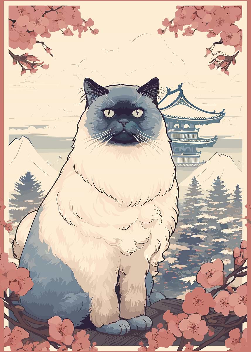'Cat Japanese Landscape' Poster, picture, metal print, paint by Floyd ...