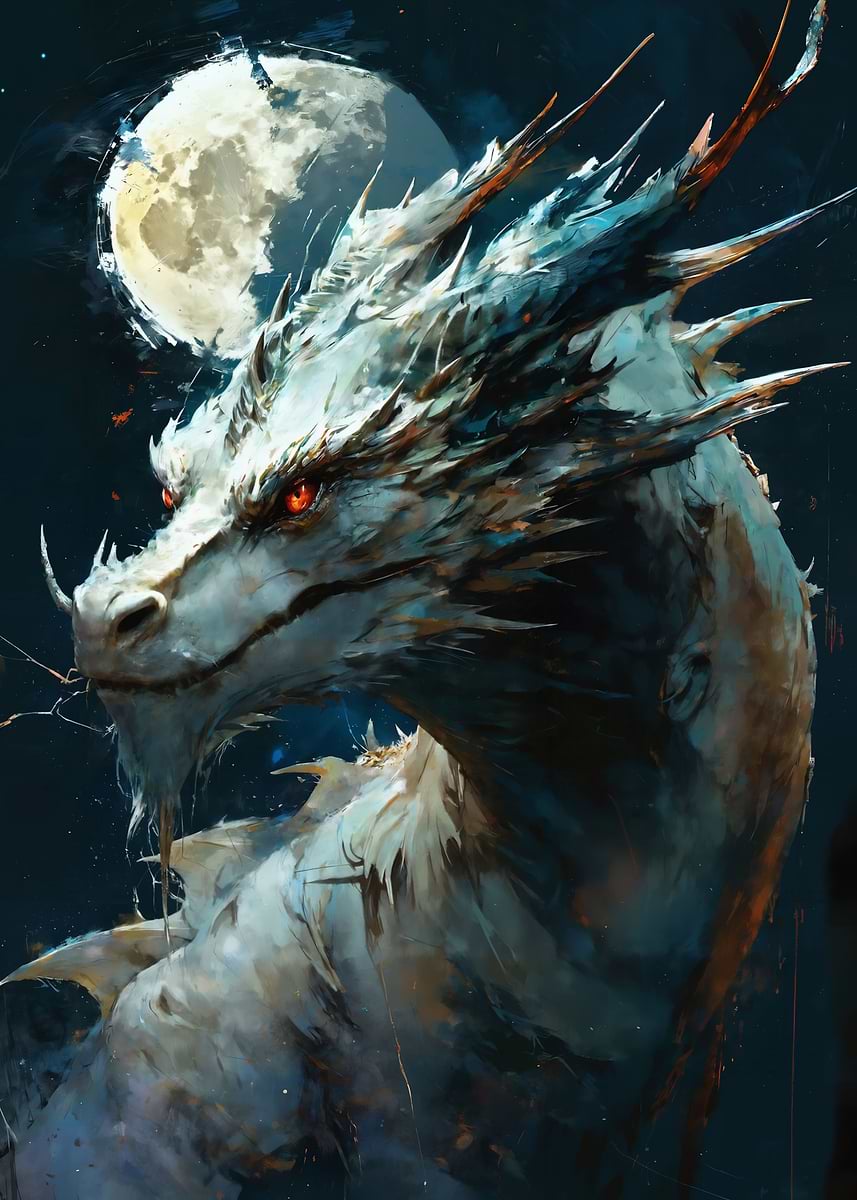 'Moon Dragon' Poster, picture, metal print, paint by Lukasz Kobylka ...