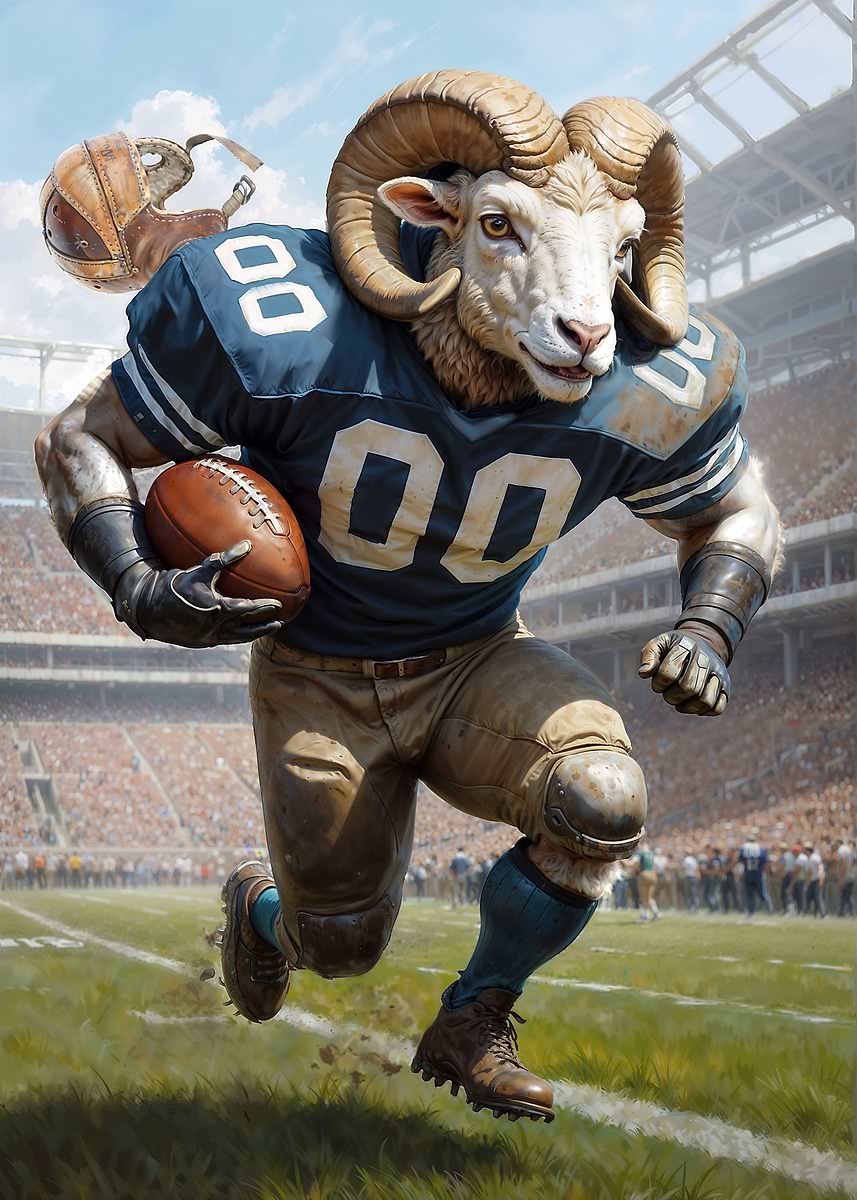 'Gridiron Ram Football' Poster, picture, metal print, paint by Mudge ...