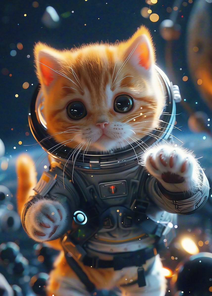 'Kitty Space Suit Astronaut' Poster, picture, metal print, paint by ...