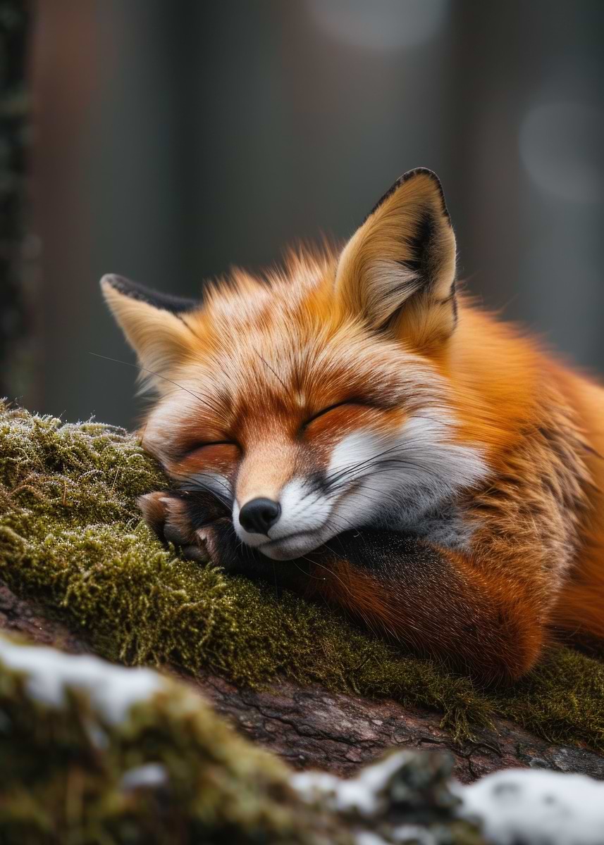 'Red Fox Rest on Mossy Log' Poster, picture, metal print, paint by ...