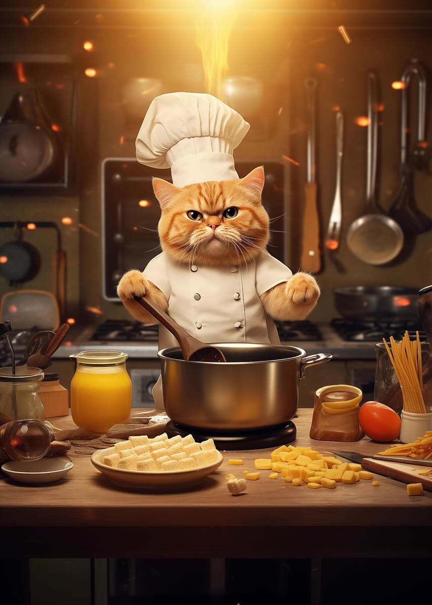 'Cat cooking kitchen Funny' Poster, picture, metal print, paint by ...