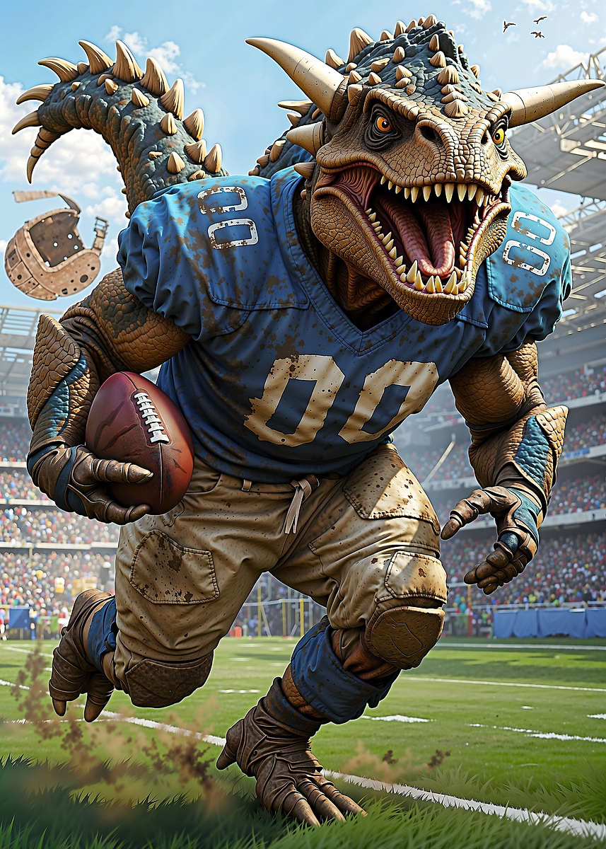 'Gridiron Dino Football 3' Poster, picture, metal print, paint by Mudge ...