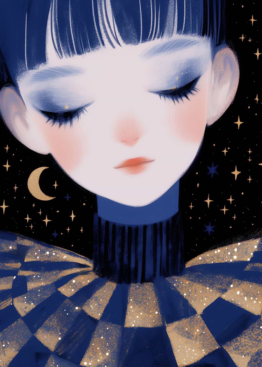'Pierrot under a Starry Sky' Poster, picture, metal print, paint by ...