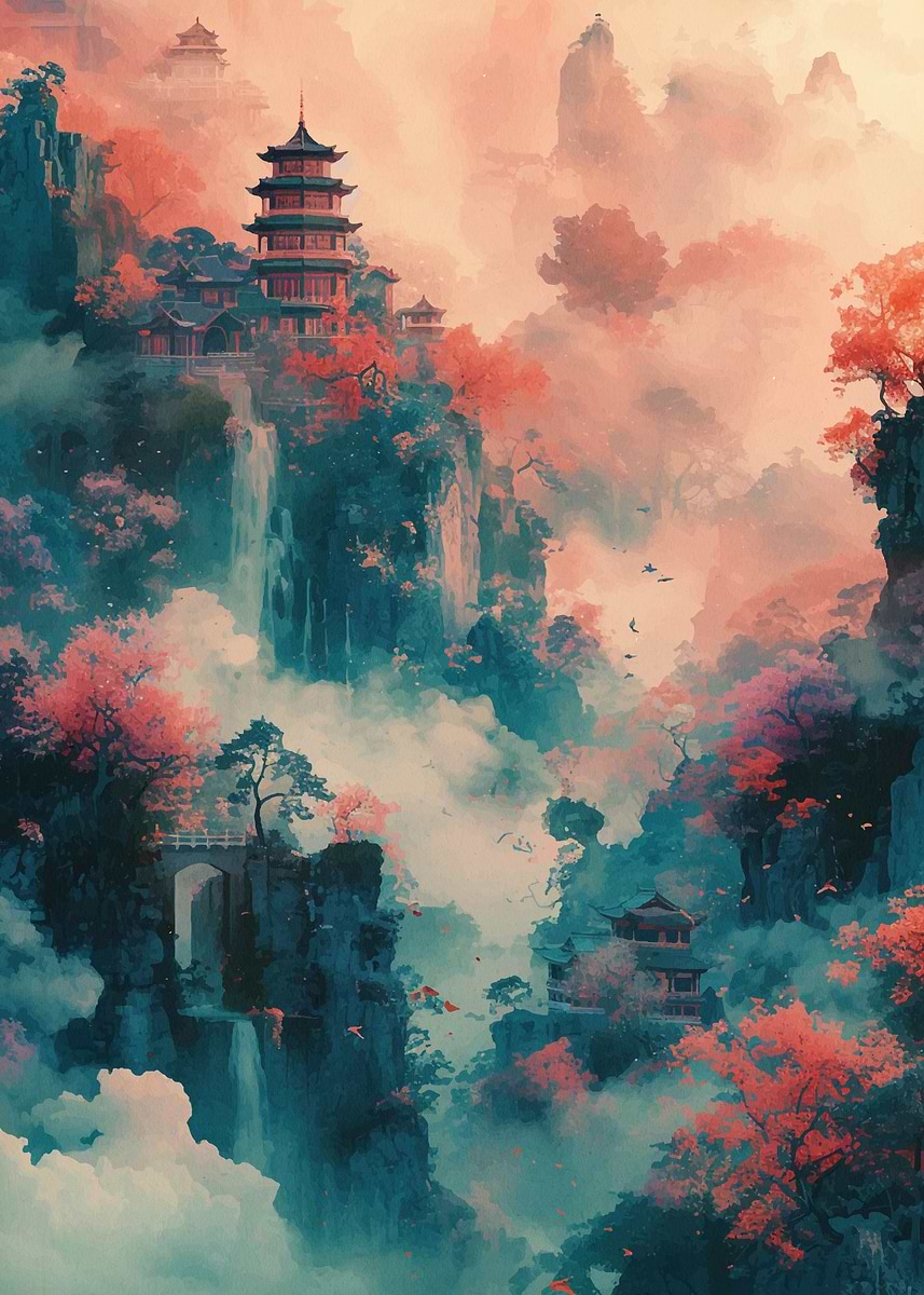 'Chinese Landscape Mountain' Poster, picture, metal print, paint by ...