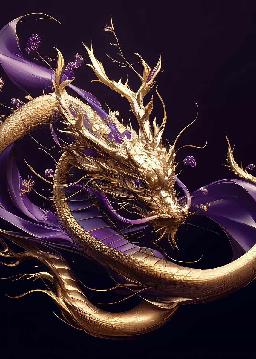 'gold elegant dragon' Poster, picture, metal print, paint by ...