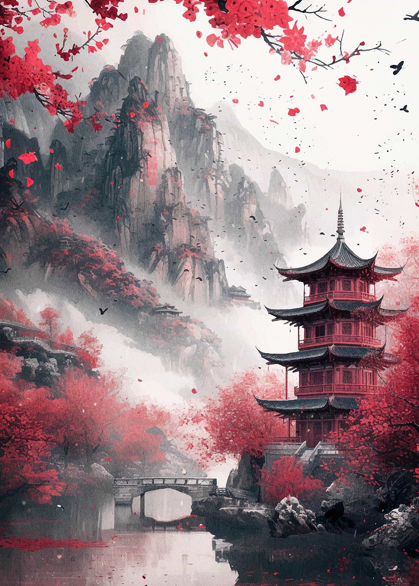 'Cherry Blossom Japanese' Poster, picture, metal print, paint by Eira ...
