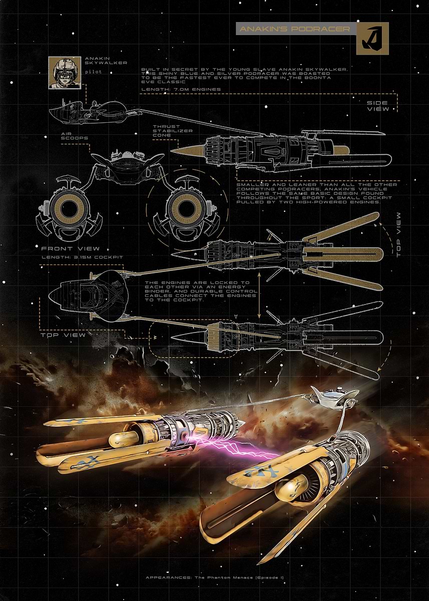 'Anakin Podracer' Poster, picture, metal print, paint by Star Wars ...