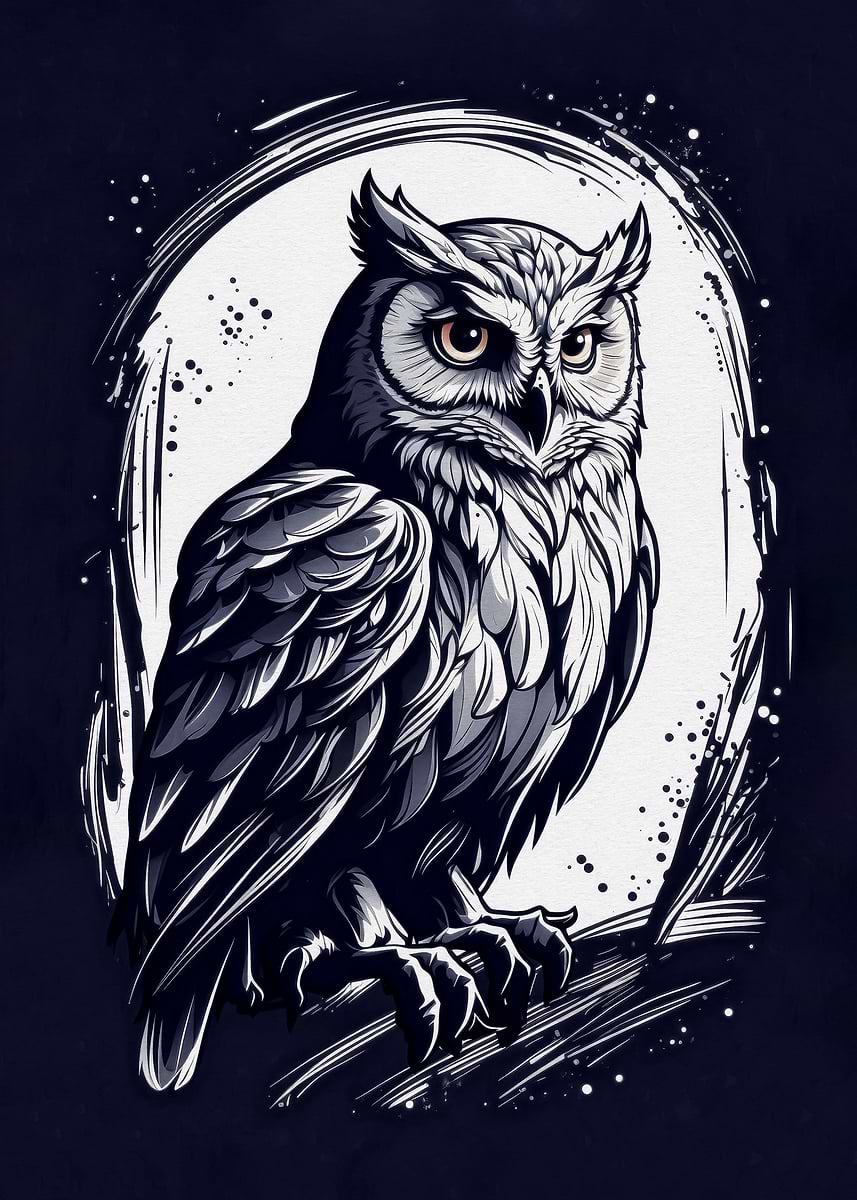 'Owl Black And White' Poster, picture, metal print, paint by NuMaNi Art ...