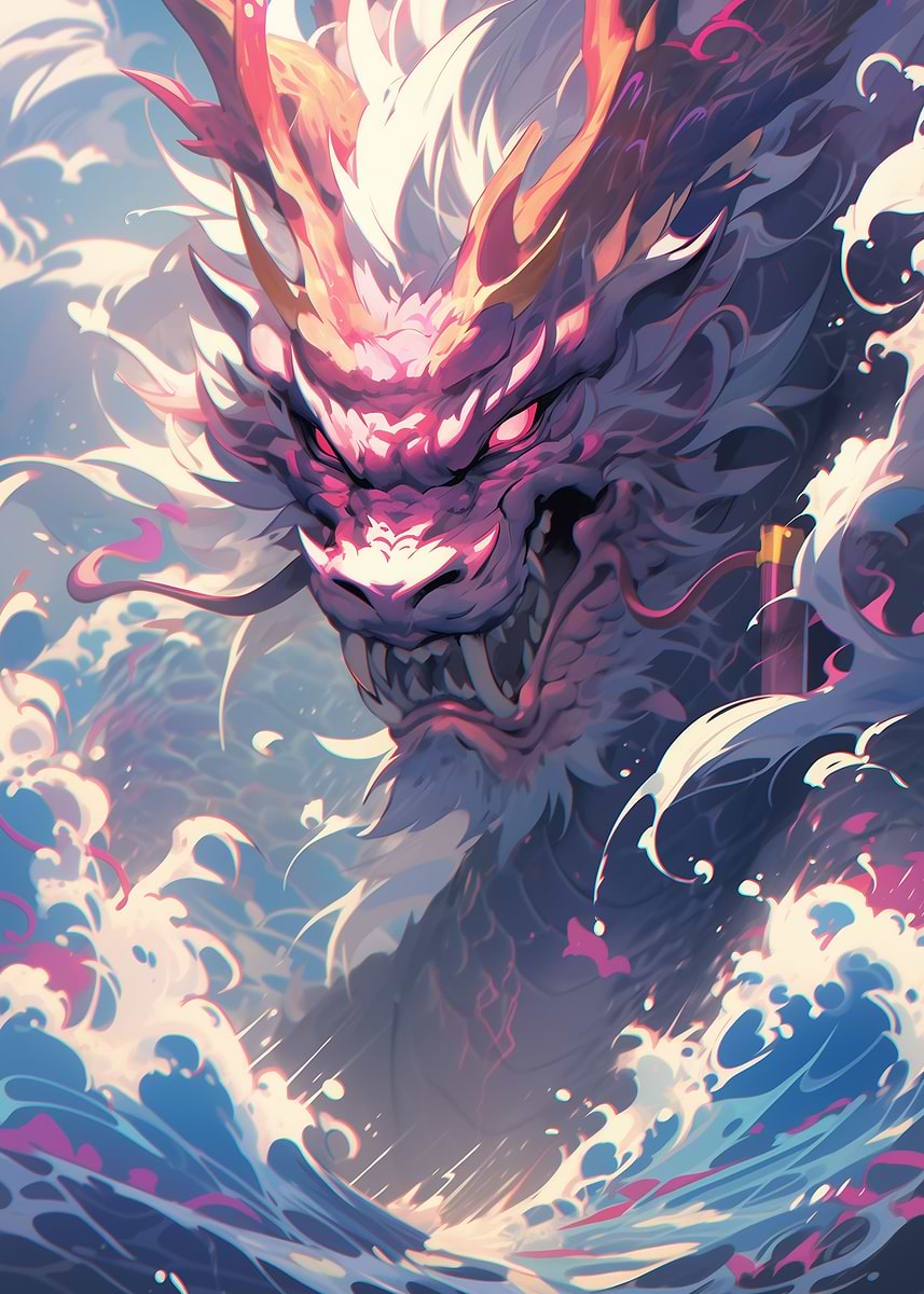 'Neon Dragon Colorful Anime' Poster, picture, metal print, paint by ...