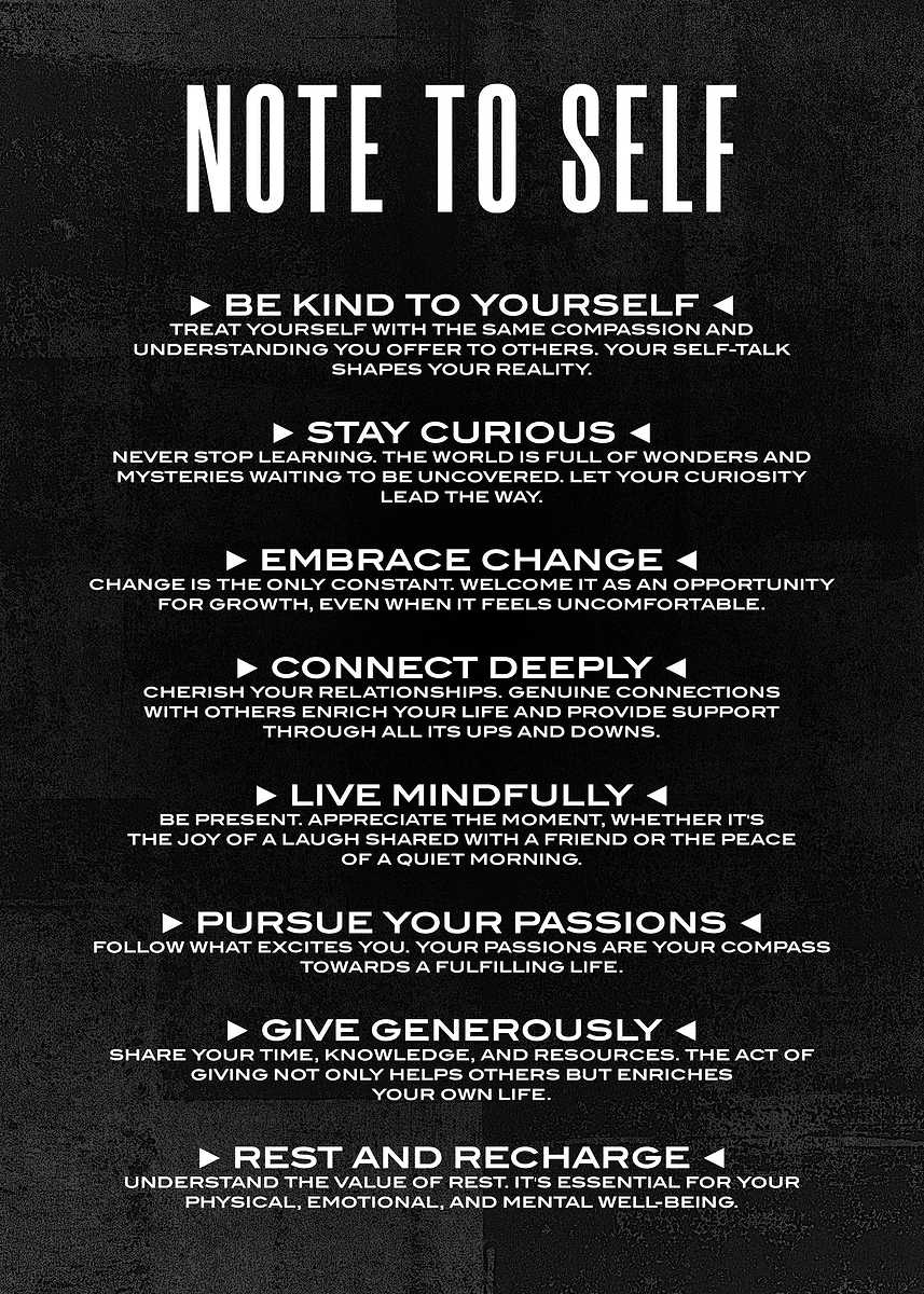 'Note to self' Poster, picture, metal print, paint by Syahrasi | Displate