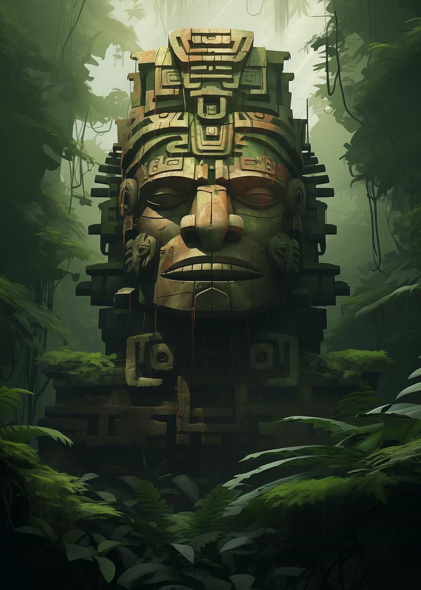 'Mayan Aztec Jungle Statue' Poster, picture, metal print, paint by ...