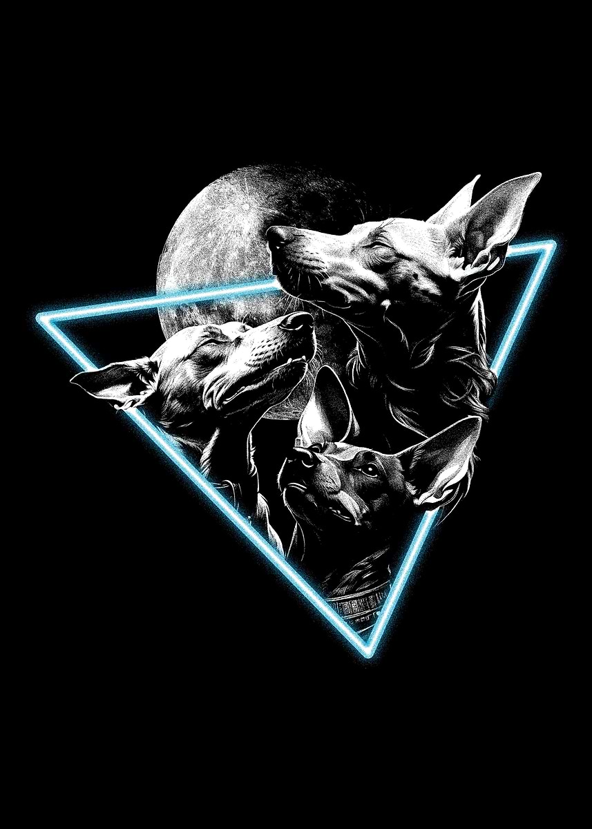 'Dogs and Moon' Poster, picture, metal print, paint by Adam | Displate