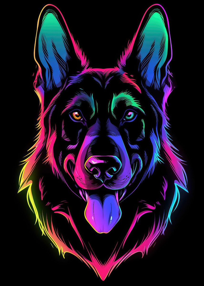 'Dog Animal Neon Pet Friend' Poster, picture, metal print, paint by ...