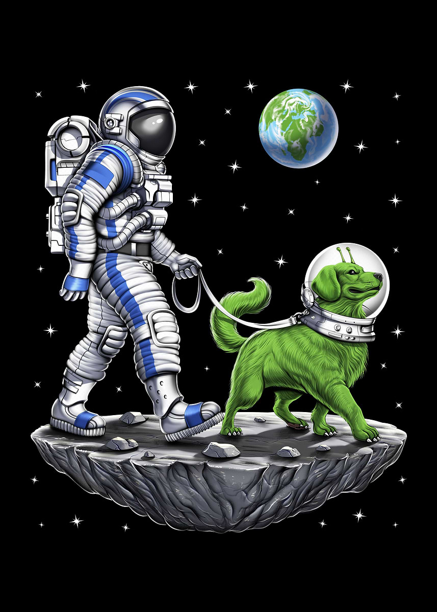 'Space Astronaut Alien Dog' Poster, picture, metal print, paint by ...
