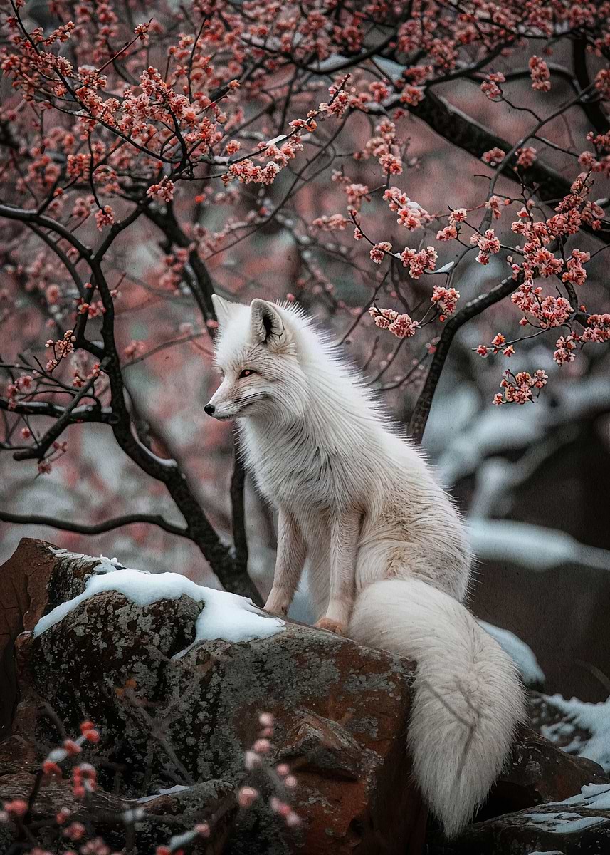 'cherry blossom wolf' Poster, picture, metal print, paint by Peter Li ...