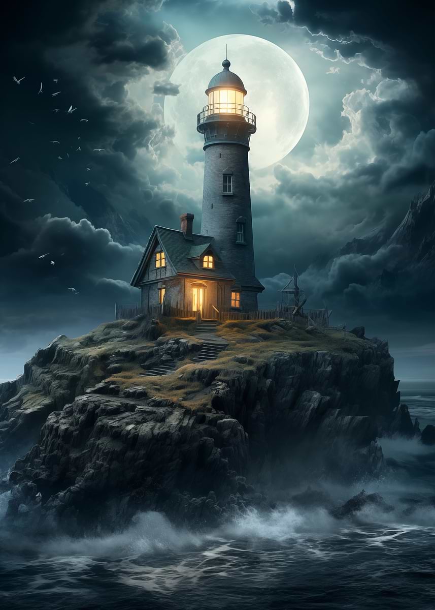 'Fantasy Lighthouse Storm' Poster, picture, metal print, paint by ...