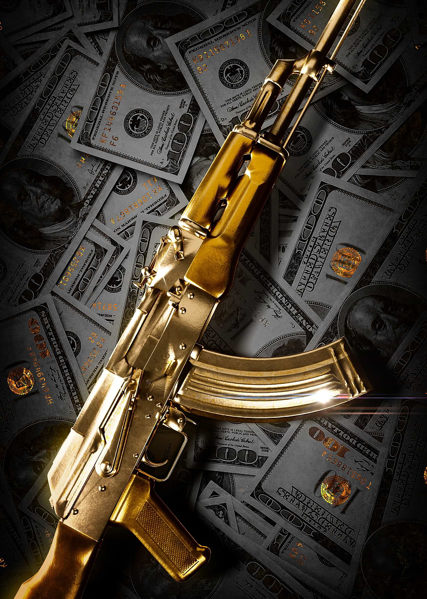 'Dollar Gun' Poster, picture, metal print, paint by Dark Poster | Displate