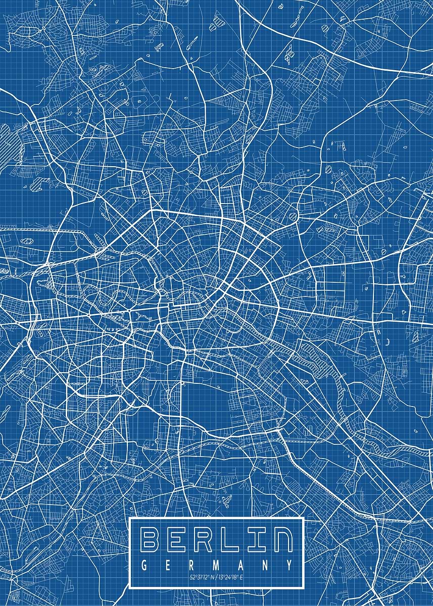 'Berlin City Map Blueprint' Poster, picture, metal print, paint by ...