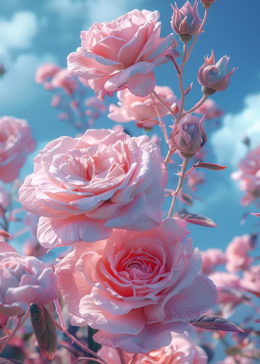 'Pink roses vaporwave' Poster, picture, metal print, paint by wellyans ...
