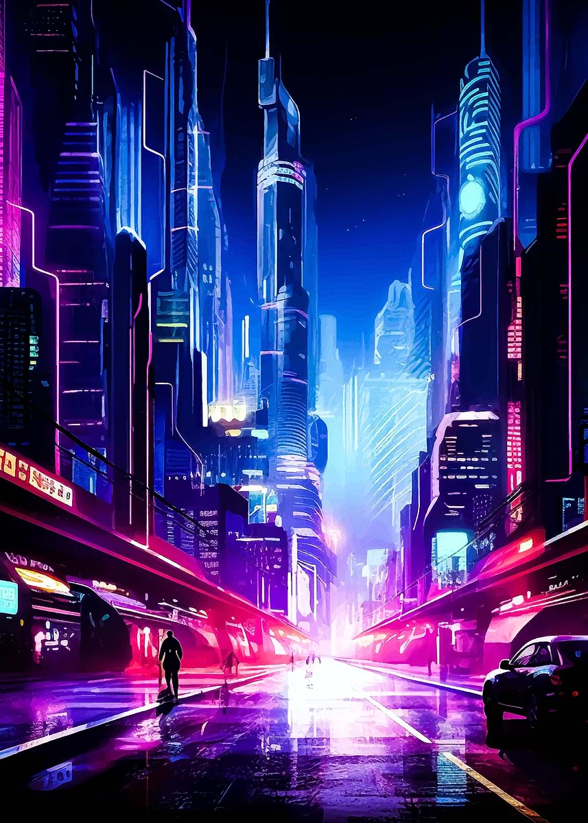'Cyberpunk City Of Night' Poster, picture, metal print, paint by Ellen ...