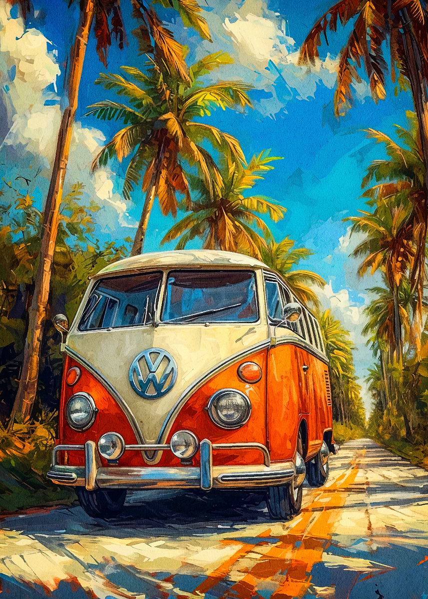 'Bus On The Beach' Poster, picture, metal print, paint by Chloe ...