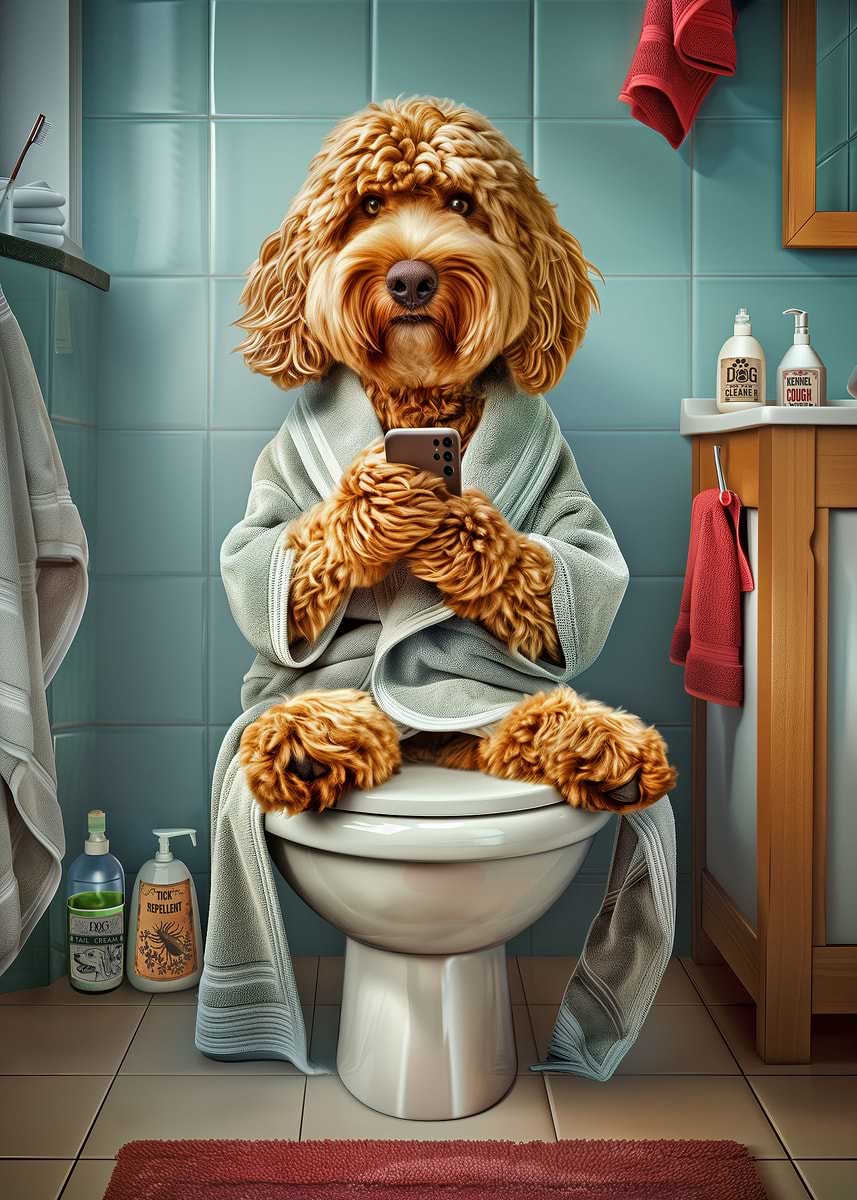 'Cockapoo on the Toilet ' Poster, picture, metal print, paint by Craig ...