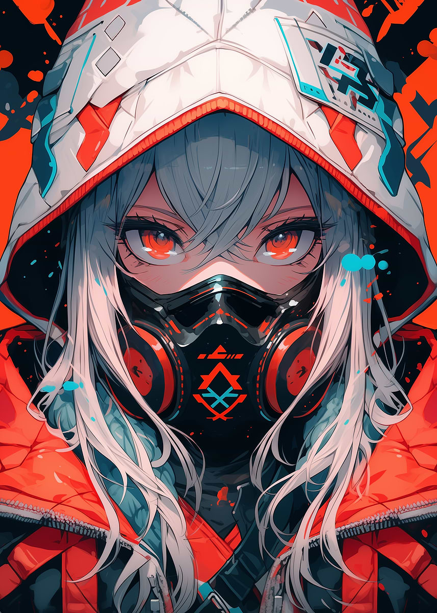 'Cyberpunk Anime Girl Mask' Poster, picture, metal print, paint by ...