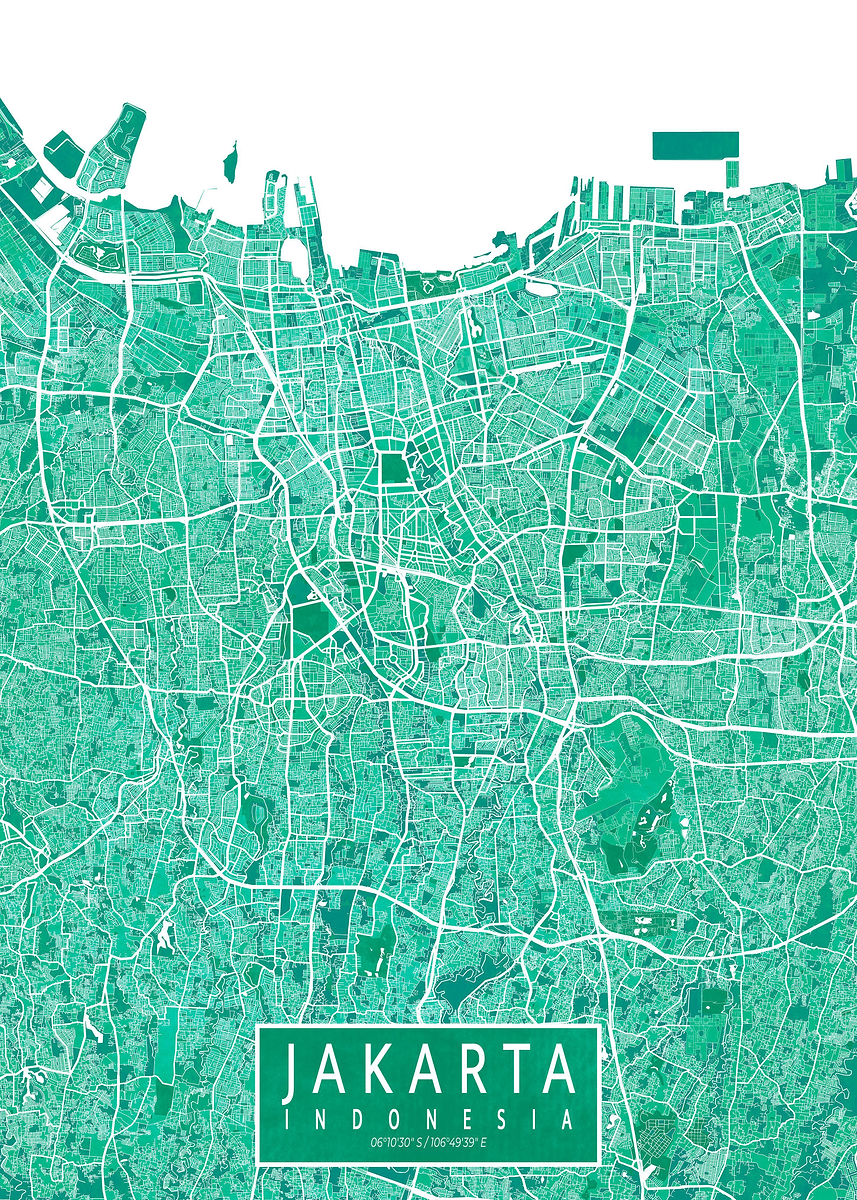 'Jakarta Map Watercolor' Poster, picture, metal print, paint by deMAP ...