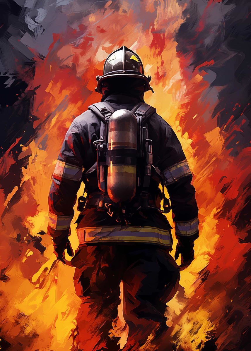 'Firefighter Fire' Poster, picture, metal print, paint by Aidan Pena ...