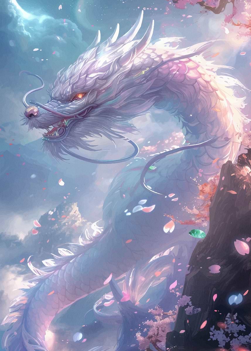 'Japanese Sakura Dragon' Poster, picture, metal print, paint by ...