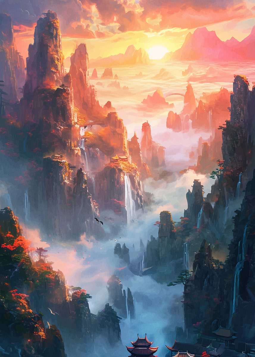 'Chinese Landscape' Poster, picture, metal print, paint by Eira | Displate
