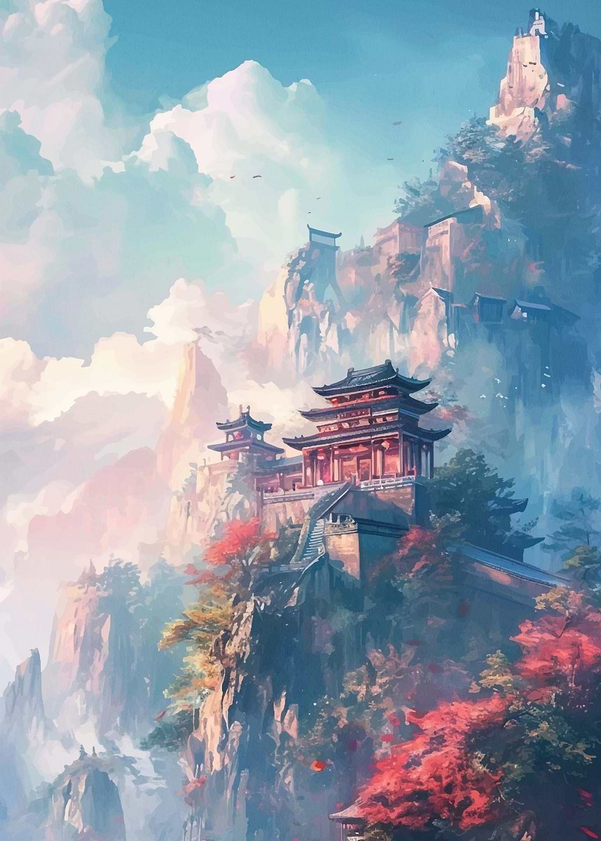 'Chinese Landscape' Poster, picture, metal print, paint by Eira | Displate