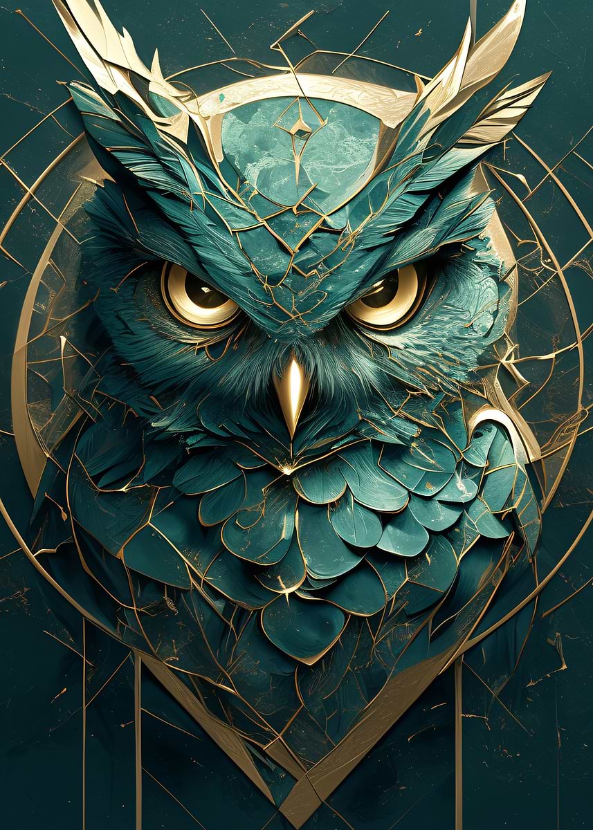 'kintsugi emerald owl' Poster, picture, metal print, paint by darkax ...