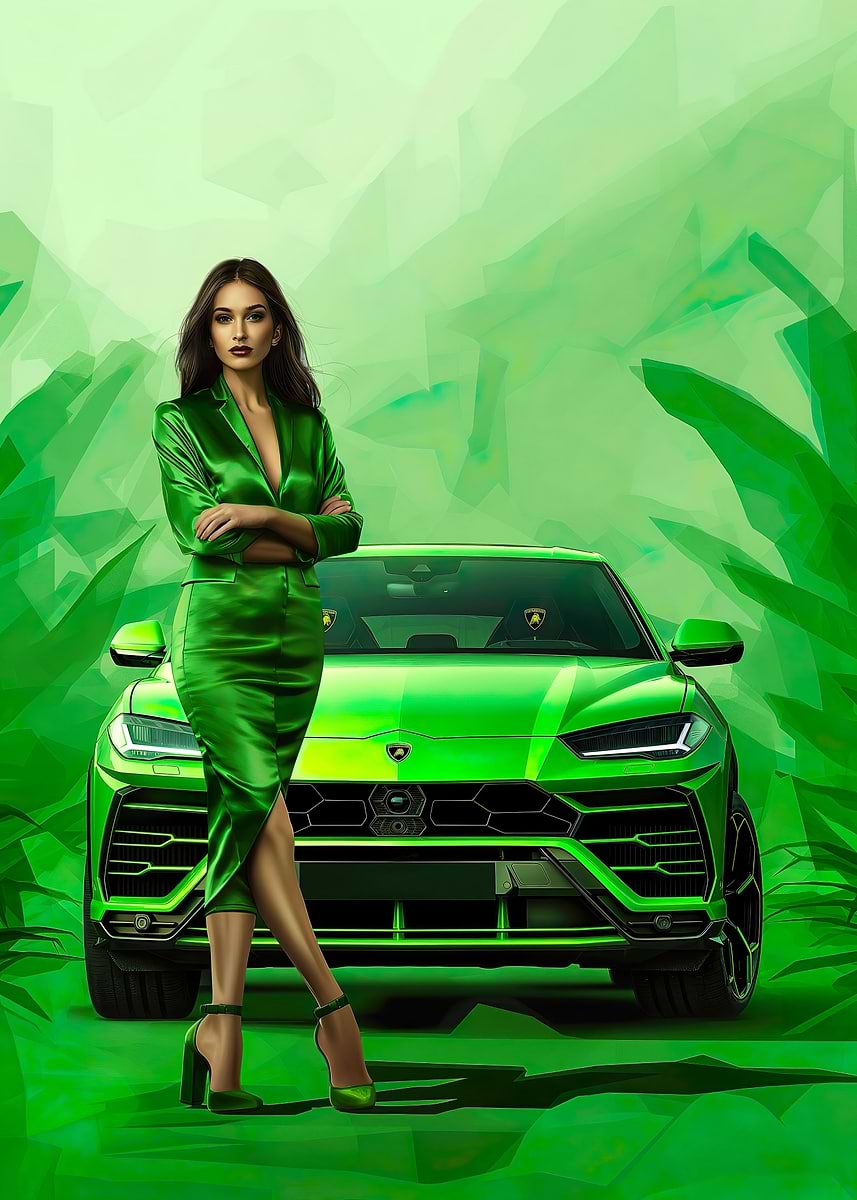 'Lamborghini Urus and woman' Poster, picture, metal print, paint by ...