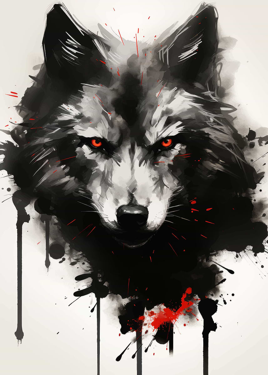 'Ink Red Wolf' Poster, picture, metal print, paint by Space Art | Displate