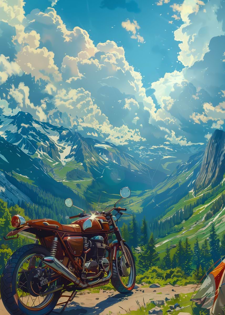 'Alpine Adventure Motorbike' Poster, picture, metal print, paint by ...