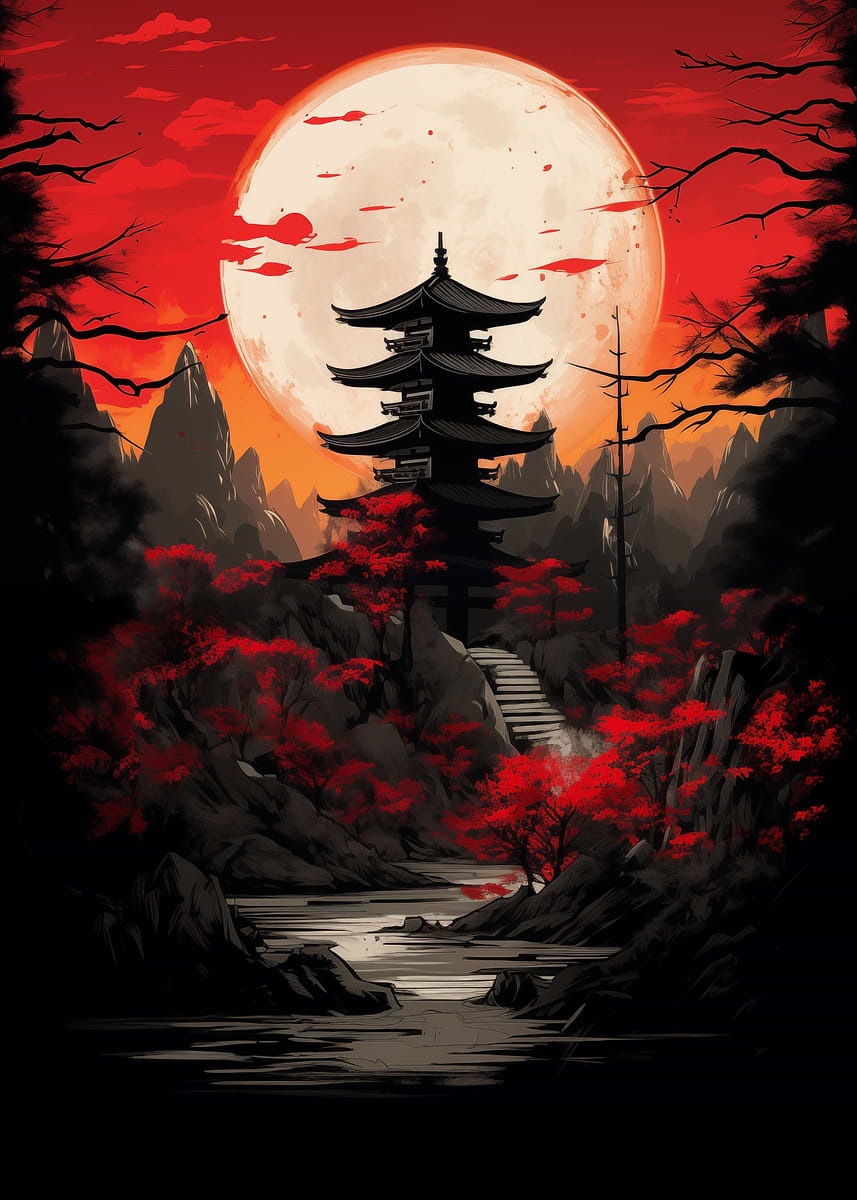 'Red japan' Poster, picture, metal print, paint by Aidan Pena | Displate